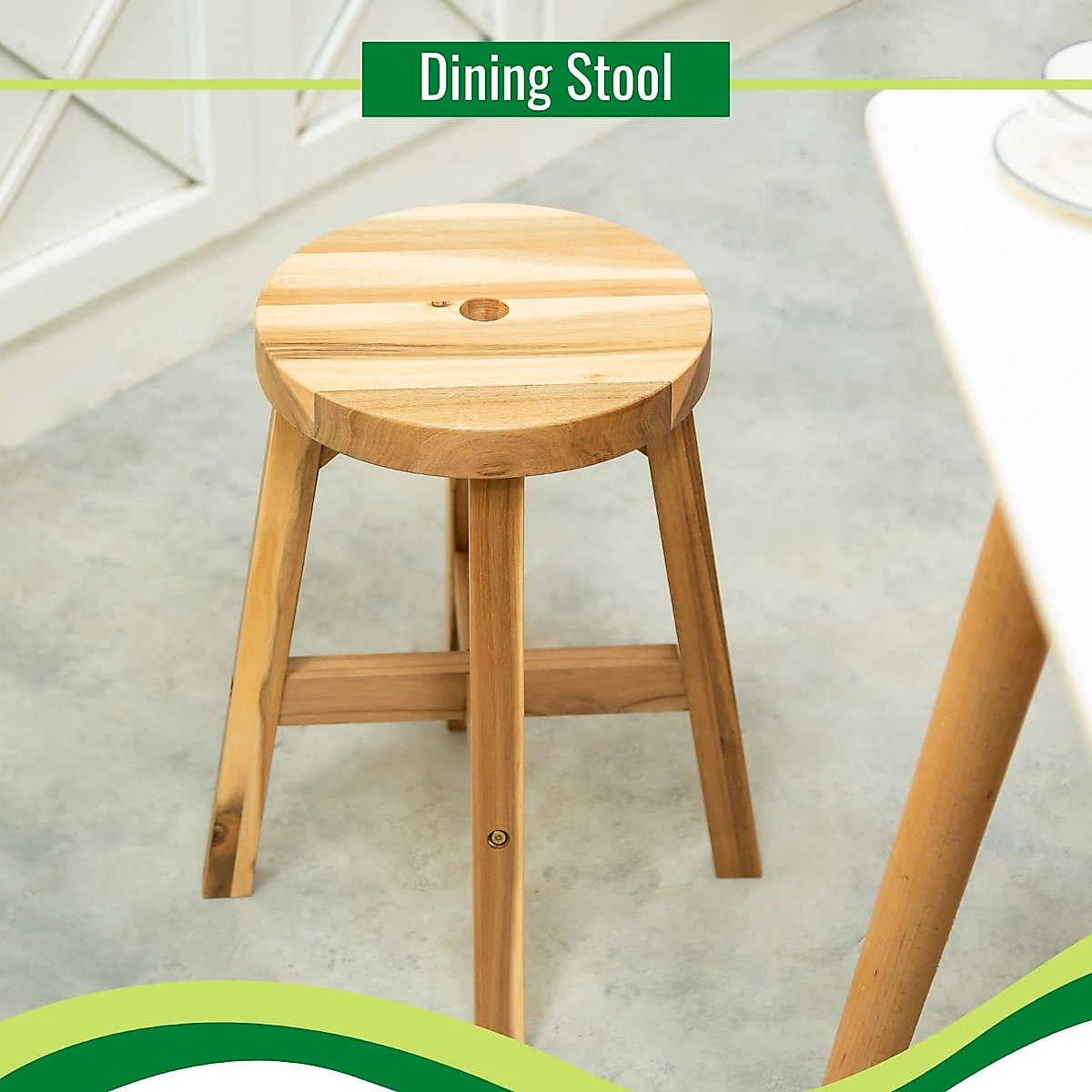 FRITHJILL 17.7-Inch Seat Stool, Round Wooden Counter Stool, Natural