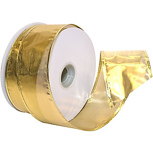 Morex Ribbon 7417.40/50 Morex Gleam 2.5" X 50 YD Wired Ribbon for Gift Wrapping, Gold, Flower Bouquet Ribbons for Crafts, Valentines, Baby Showers, Graduation Baskets, and Wedding Decorations