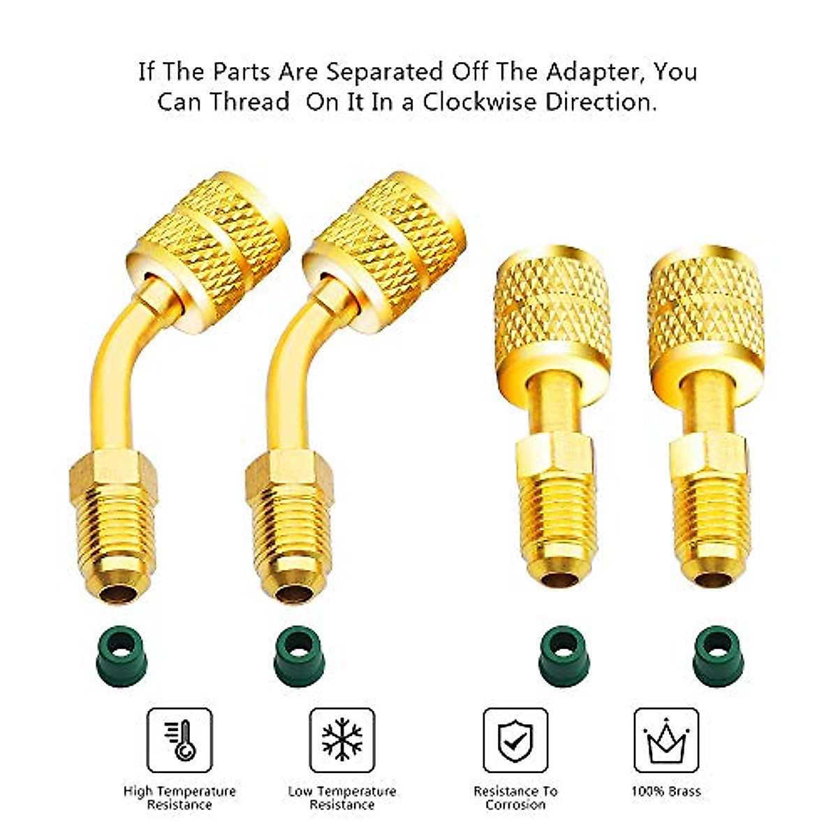 R410A Adapter 5/16 inches SAE Female to 1/4 inches SAE Male Flare for Air Conditioners HVAC, 2 Straight Adapter + 2 Angled Adapter