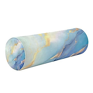 SDMKA Blue Gold Marble Cervical Neck Roll Pillow - Bolster Memory Foam Pillow for Neck Pain Relief, 5.5 x 17 Inch Cylinder Pillow, Perfect Sleeping Support