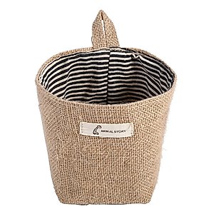 Cotton Linen Hamper Hanging Clothes Bag Home Gadget Storage Organizer Foldable Basket Bin (Blue Stripe)