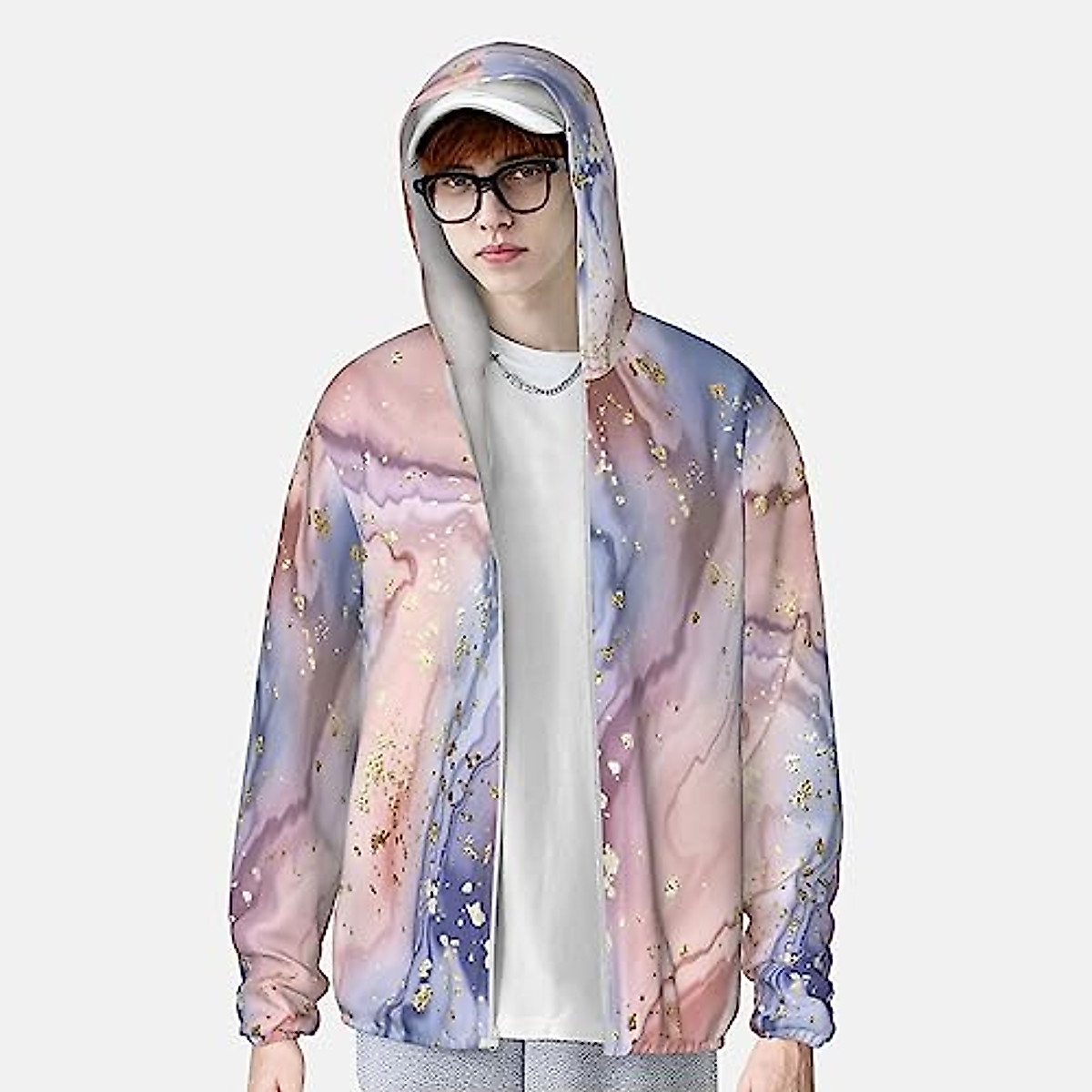 Alcohol Ink Painting Marble Sun Protection Outdoor Full Zip Hoodie Long Sun Shirts
