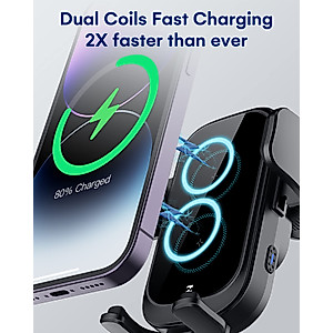 Wireless Car Charger, ZEEHOO DUOXX Dual Coils 15W Fast Charging Auto-Clamping Car Mount, Dash& Vent Wireless Car Phone Charger Holder for iPhone 15 14 13 12, Samsung Z Flip 4 3, S23+, etc