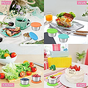 6x1.6 oz Salad Dressing Container To Go, Fits in Bento Box for Lunch, 18/8 Stainless Steel Condiment Containers with Lids, Easy Open, Leakproof, Rainbow Color Reusable Small Dipping Sauce Cups Set