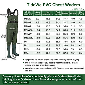 TIDEWE Bootfoot Chest Wader, 2-Ply Nylon/PVC Waterproof Fishing & Hunting Waders with Boot Hanger for Men and Women Green Size 6