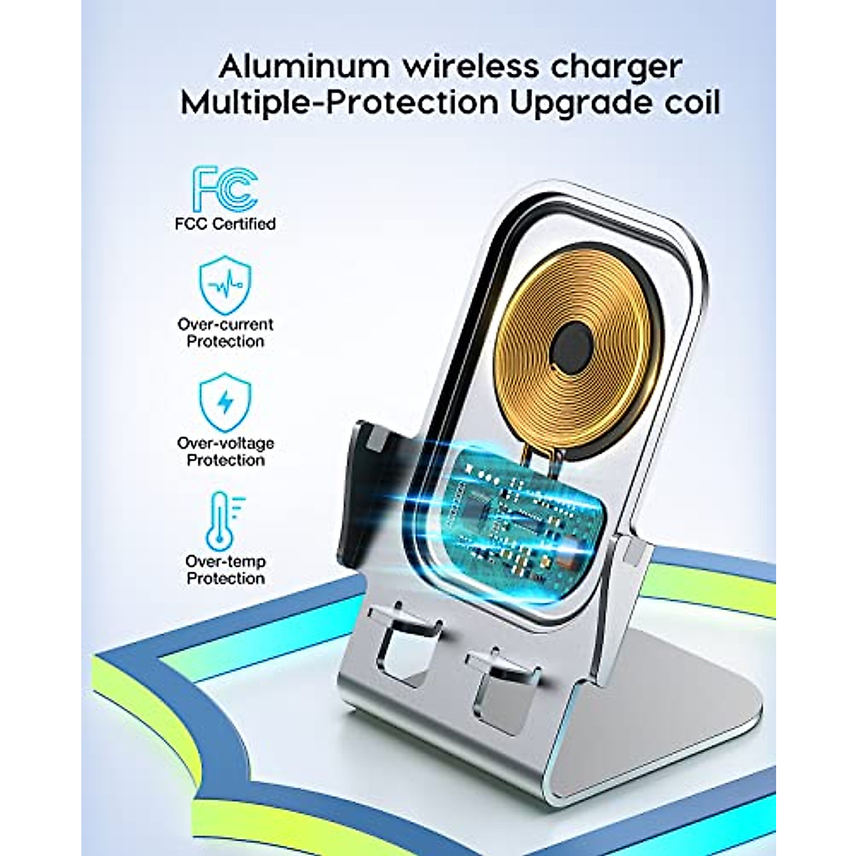 15W Fast Wireless Charger,Aluminum Alloy Cell Phone Stand,Compatible with iPhone 14 13 12 XR XS 8 Series Samsung Galaxy S21 S20 Note 20 10 Google etc, with 20W USB C PD Adapter 5ft Cable Cord