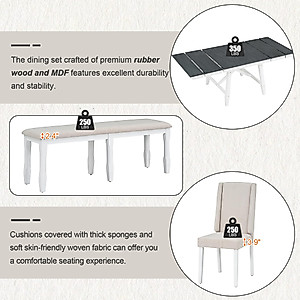 RUNWON 6-Piece Classic Set,Rectangular Extendable Table with Two Removable Leaves and 4 Upholstered Chairs and 1 Bench for Dining Room, Gray