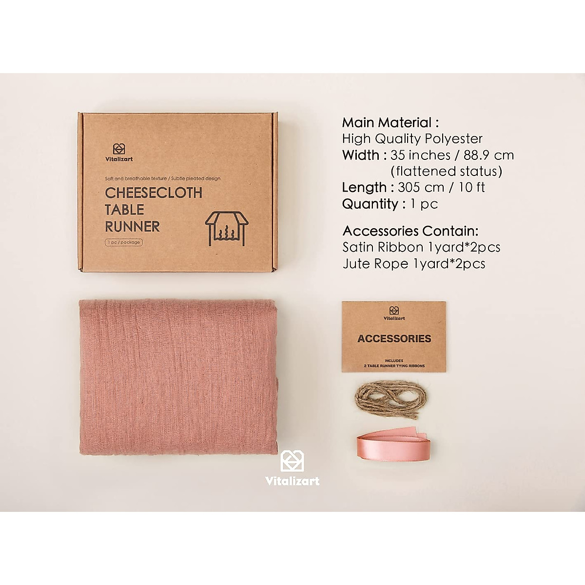 Vitalizart Cheesecloth Table Runner Peach Coral 35 x 120 Inches Gauze Tablecloth 10Ft Boho Rustic Decorations for Wedding Decor Reception Bridal Shower Holiday Party