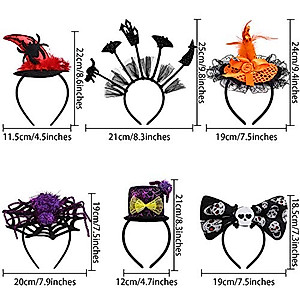URATOT 6 Styles Assorted Halloween Headbands Witch Spider Web Headbands Bat Skull Headwear for Halloween Party Cosplay Accessories