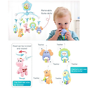 caterbee Baby Crib Mobile for Pack and Play, Crib Toys with Light and Musicial, Remote,Projector for Ages 0+ Months (Pink-Forest)