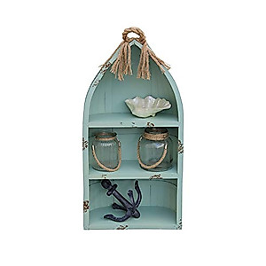 Contemporary Home Living 34.25" Teal Blue Handcrafted Canoe Shelf with Rope