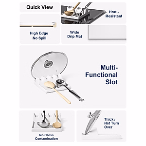 LE TAUCI Ceramic Spoon Rest for Stove Top, Spoon and Lid Rest for Kitchen Counter, Spoon Holder with Drip Pad for Multiple Utensils, Heat-Resistant, Housewarming Present - 6.2 inch, Set of 1, White
