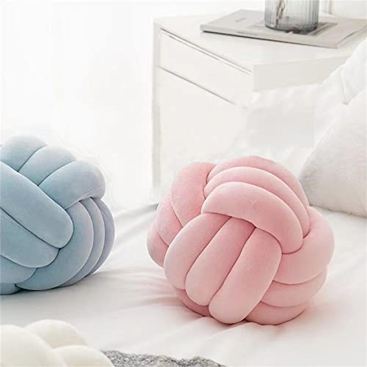 Jackcsale Round Throw Pillow, Soft Handmade Knot Ball Pillows, Home Decoration Pillow, Knotted Plush Toys Throw Pillow (7.5 inches, Grey White)