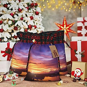 Christmas Gift Bags with Drawstring Burlap Gift Bags Sunset at Thailand Christmas Linen Bags for Xmas Party Candy Bags with Cards Xmas Reusable Wrapping Bags Christmas Linen Treat Bags for Holiday