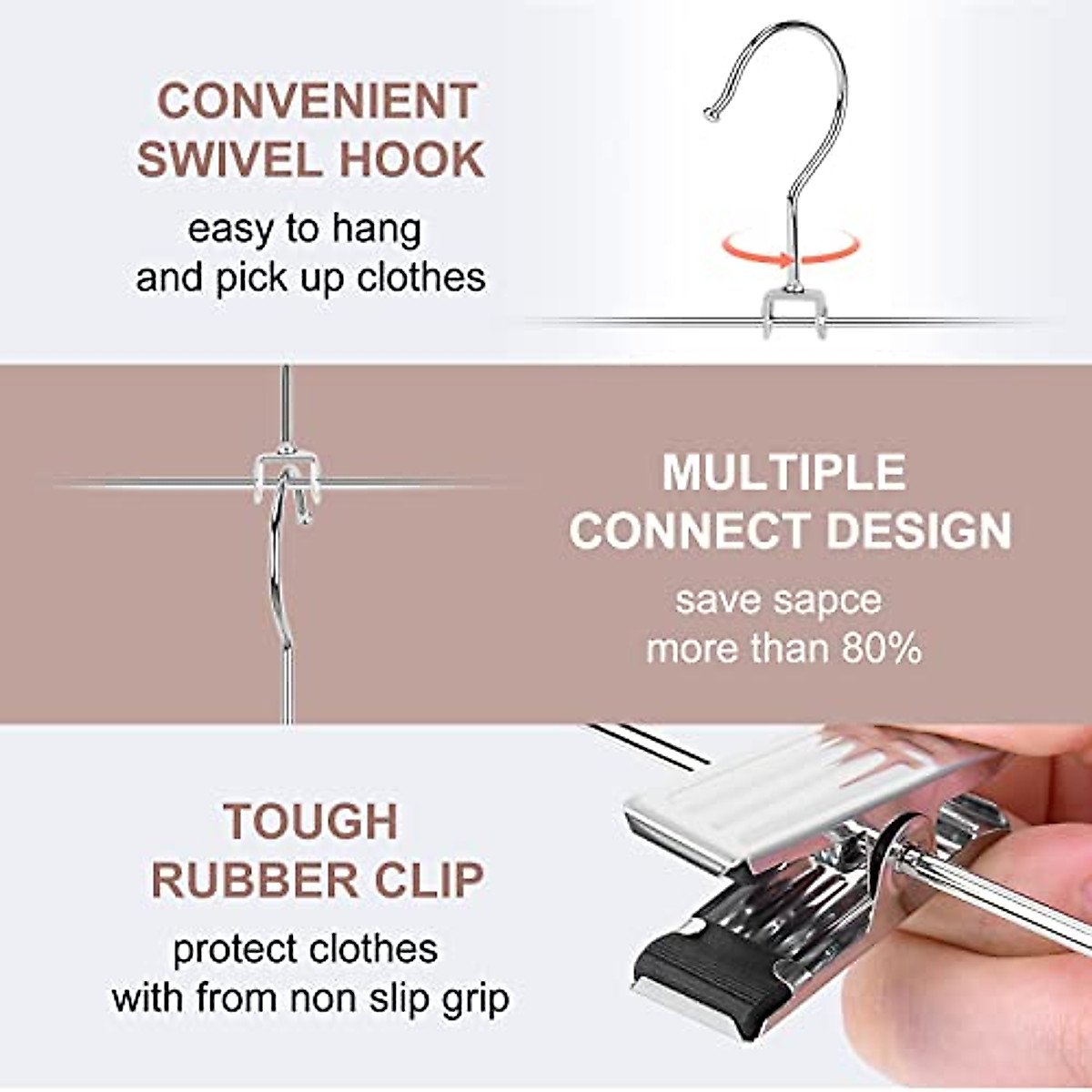 ESEOE Pants Hangers with Clips, Pants Hangers Space Saving, Non Slip Adjustable Clip Skirt Hangers, Metal Adult Kids Hangers for Closet Skirt Shorts Trouser Leggings (20 Pack)