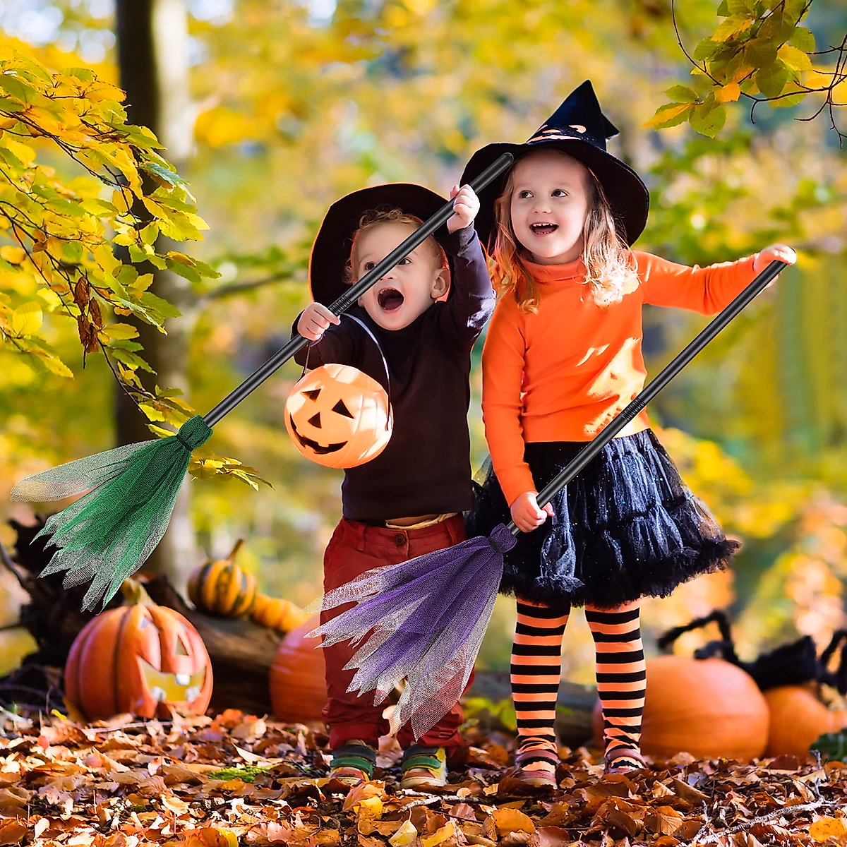 Libima 10 Pcs Halloween Witch Broom Wizard Witch Stick Flying Plastic Witches Broomstick Kids Witch Supplies for Halloween Party Cosplay Broom Props Masquerade Dress up Costume Decoration Accessory