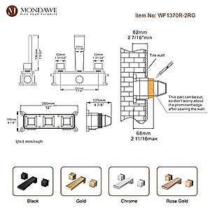 MONDAWE Brushed Gold Bathroom Faucets, Wall Mounted Sink Faucet with 2-Handle, Modern 3 Holes Widespread Basin Faucet