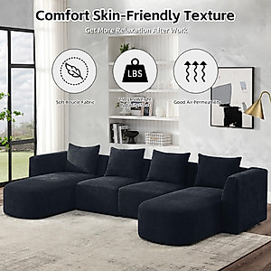 Melpomene 117 "Minimalist Upholstery Boucle Fabric U-Shape Modular Sectional Sofa Couch，Curved Sofa Includes 2 Single Chair 2 Chaise Longue,Living Room Furniture Set,Black