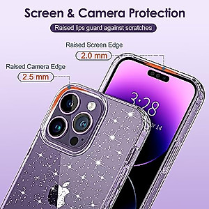 Hython Case for iPhone 14 Pro Max Case Glitter, Cute Sparkly Clear Glitter Shiny Bling Sparkle Cover, Anti-Scratch Soft TPU Slim Fit Shockproof Protective Phone Cases for Women Girls, Clear Glitter