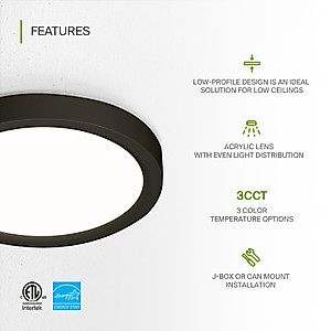 ASD LED 5" Round Flush Mount Light | 10W 720LM 3000-5000K 120V | 3CCT, Dimmable, Ultra Slim, ETL Listed | Thin Surface Lamp, Bedroom Ceiling Lighting | Bronze, 6 Pack