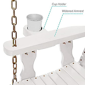 4FT Wooden Porch Swing w/Cupholders,Heavy Duty 800LBS Outdoor Swing Bench w/Chains,Patio Roll Back Swing Chair Bench,Front Porch 2-Person Hanging Bench,for Garden Courtyard Lawn & Balcony Backyard