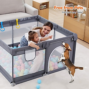 Baby Playpen, Baby Fence with Gates, Playpen for Babies and Toddlers, Playards with Pull-up Rings, Visible Mesh, Safe Anti-Fall Sturdy Baby Play Area, Waterproof Oxford Cloth 50x50"