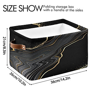 ALAZA Black White Golden Marble Large Storage Baskets with Handles Foldable Decorative 2 Pack Storage Bins Boxes for Organizing Living Room Shelves Office Closet Clothes