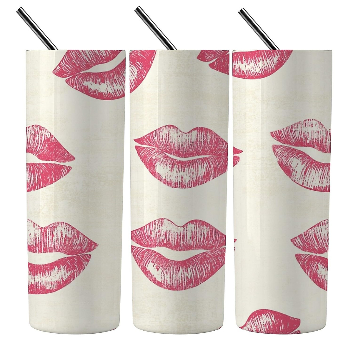 Medpol lipstick kisses valentines insulated tumblers coffee cup Gift，lipstick kisses valentines Drinking Glasses-Tea Cup-Coffee Mug tumbler with lid and straw 20 oz insulated tumbler cups