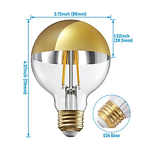 TORCHSTAR Dimmable Half Chrome Light Bulb, 7W (75W Eqv.), Anti Glare LED Light Bulbs, UL Listed, E26 Gold Dipped Bulb, G25 Globe Light Bulbs for Bathroom, Vanity, Mirror, 3000K Warm White, Pack of 3