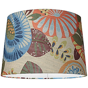 Set of 2 Tapered Drum Lamp Shades Multi Color Tropic Abstract Floral Medium 14" Top x 16" Bottom x 11" Slant Spider with Replacement Harp and Finial Fitting - Springcrest