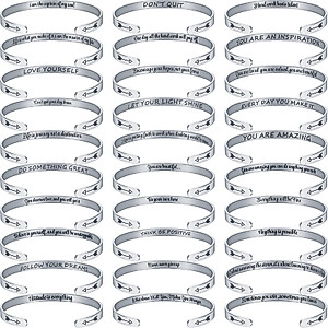 MTLEE 30 Pcs Inspirational Bracelets Bulk for Women Cuff Bracelets Silver Personalized Hidden Message Bracelet Gifts(Novel)