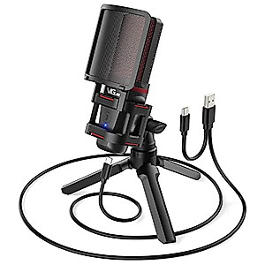 VeGue USB Microphone for PC PS5, Computer Gaming Condenser PC Mic with Quick Mute, Indicator, Tripod Stand, Pop Filter, Shock Mount, for Twitch Streaming, Podcasting, Chatting, Recording, Red VM30