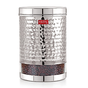 HAZEL Stainless Steel Container For Kitchen Storage Hammered Finish Transparent See Through Glossy Storage Jar Dabba, Set of 6, 2200 ML, Silver