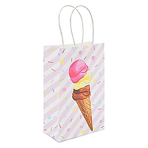 BLUE PANDA Ice Cream Birthday Party Favor Gift Bags with Handles (9 x 5.5 x 3.15 in, 24 Pack)