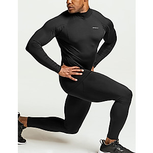 TSLA Men's UPF 50+ Mock Long Sleeve Compression Shirts, Athletic Workout Shirt, Base Layer for Water Sports, Athletic Mockneck Black, Small