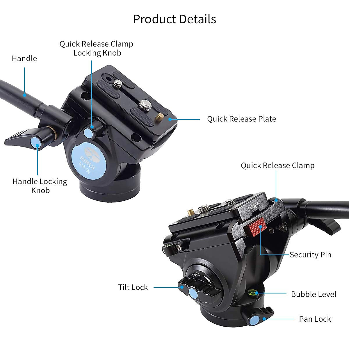 SIRUI Fluid Video Head AM-5V, Lightweight Tripod Head with Quick Release Plate for Video Camera