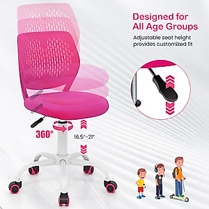 Giantex Kids Desk Chair, Adjustable Children Study Chair, Swivel Chair Armless Mesh Task Student Chair, Child Desk Chair with Adjustable Height & Lumbar Support Computer Chair (Rose)