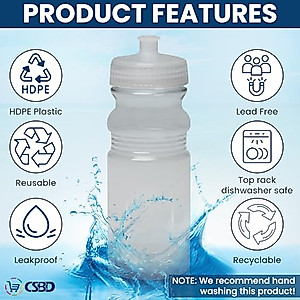 CSBD 20 oz. Bulk Reusable Plastic Water Bottles, 10 Pack, Made in USA, Clear, BPA Free, Perfect for Gym, Cycling, Hiking, Yoga, Fits Bike Cages, Ideal for Sports Teams, Parties, Customizable