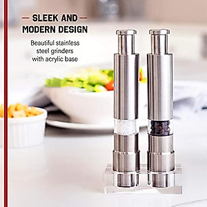 jessie Salt and Pepper Grinder, Thumb Press Grinder, Stainless Steel Salt Pepper Mill for Home Kitchen (Silver spring built-in single)