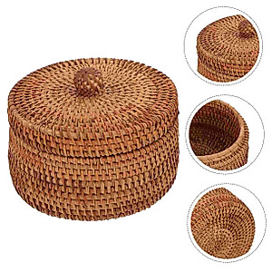 CAXUSD Box Rattan Storage Box Storage Box with Lid Makeup Organizer Case Round Storage Basket Lidded Basket for Storage Woven Storage Bowls Onion Basket Woven Storage Case Rattan Box Tray