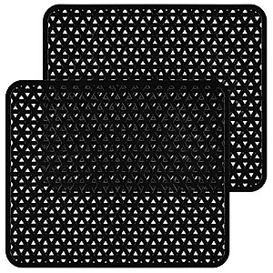2 Pack Kitchen Sink Mat for Stainless Steel Sink, PVC Eco-friendly Sink Protector for Bottom of Kitchen Sink, Dishes and Glassware, Fast Draining, Triangular Hole Design, 12.6 x 10.5 Inches (Black)