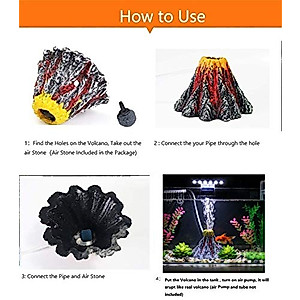 Koutao4q Aquarium Volcano Decor, Fish Tank Volcano Bubble Maker with Air Bubble Stone,Aquarium Underwater Landscape, Add More Oxygen for Aquarium Fish Tank Betta Shrimp Tank (Small)