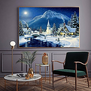 CHWGLFGG Christmas Diamond Painting Kits for Adults Beginners, Winter Church 5D Diamond Art Kits, DIY Full Round Drill Snow Scene Gem Art, Christmas Night Home Wall Decor 12 x 16 Inch