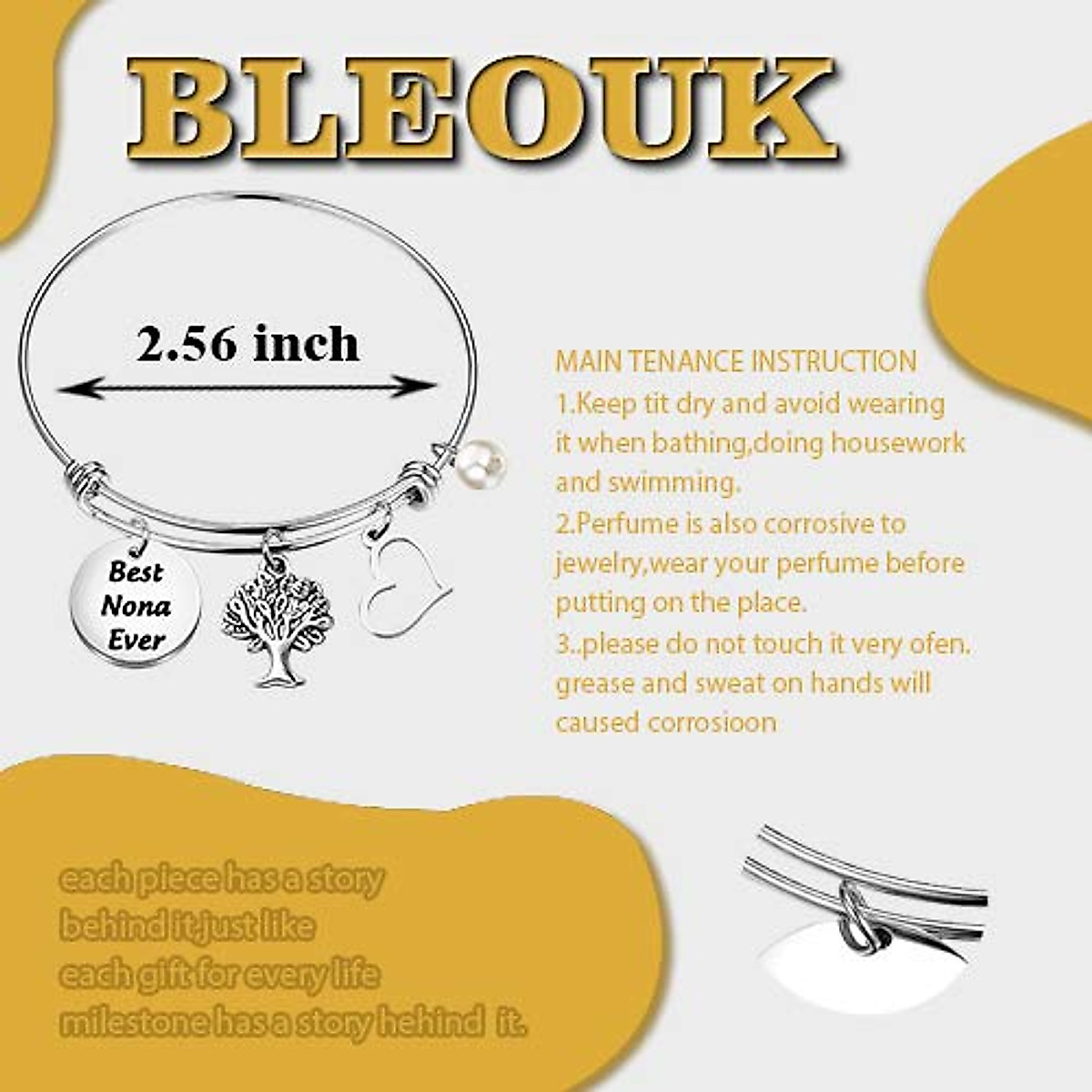 BLEOUK Best Nona Ever Grandma Jewelry Birthday Gift Mother's Day Gift for Grandma Nona (Best Nona Ever)