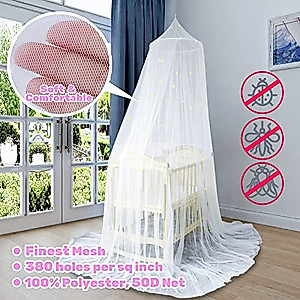 Bed Canopy for Girls with Glowing Stars in The Dark, White Princess Bed Curtain for Baby Crib, Kids Bed &amp; Toddler Bed, Twin, Full &amp; Queen Bed, Mosquito Net Canopy for Girl Room, Fire Retardant Fabric