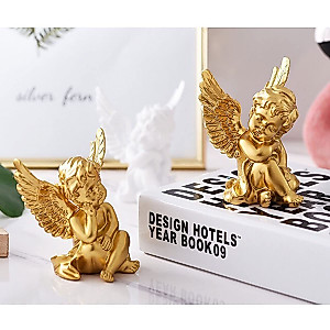 Golden Angel Small Decoration Resin StatueCreative Decoration Home Accessories Decoration Birthday Gift (Set of Angel Ornaments)