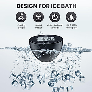 Ice Bath Thermometer, Water Bath Thermometer for Ice Bath, Cold Plunge Thermometer and Waterproof Timer, Floating Thermometer Gauges, Water Temperature Thermometer - Black