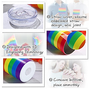 Geiserailie Rainbow Pride Flag Tumbler, Gay Pride Lesbian LGBT Pansexual Gift, Rainbow Striped Water Mug, LGBT Awareness Month Gifts, 20 oz Stainless Steel Insulated Water Tumbler (Rainbow)