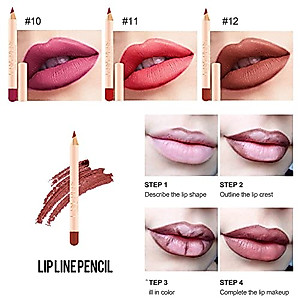 Mrettick 12 Colors Matte Lip Liner Pens Set Long-Lasting Creamy Lip Liner Natural Lip Makeup Soft Pencils Lipstick Set (#1)