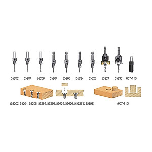 Amana Tool AMS-620 10-Pc Carbide Tipped Countersink with Adjustable Depth Stop and No-Thrust No Marring Ball Bearing Master Set